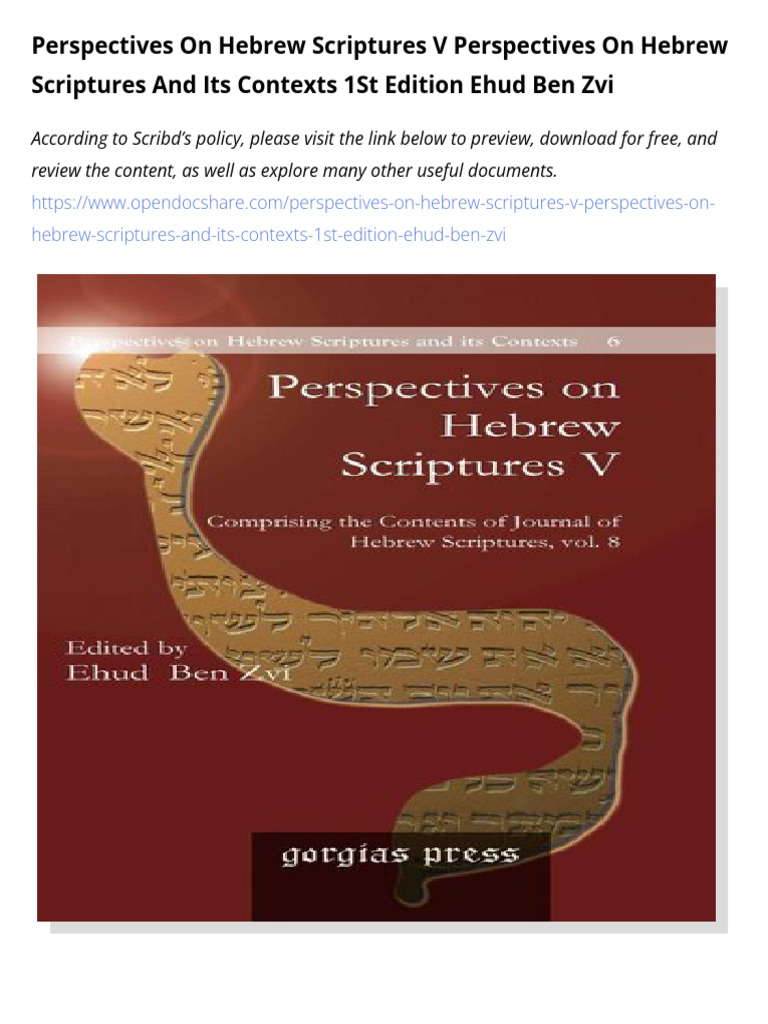 Perspectives On Hebrew Scriptures V Perspectives On Hebrew Scriptures ...