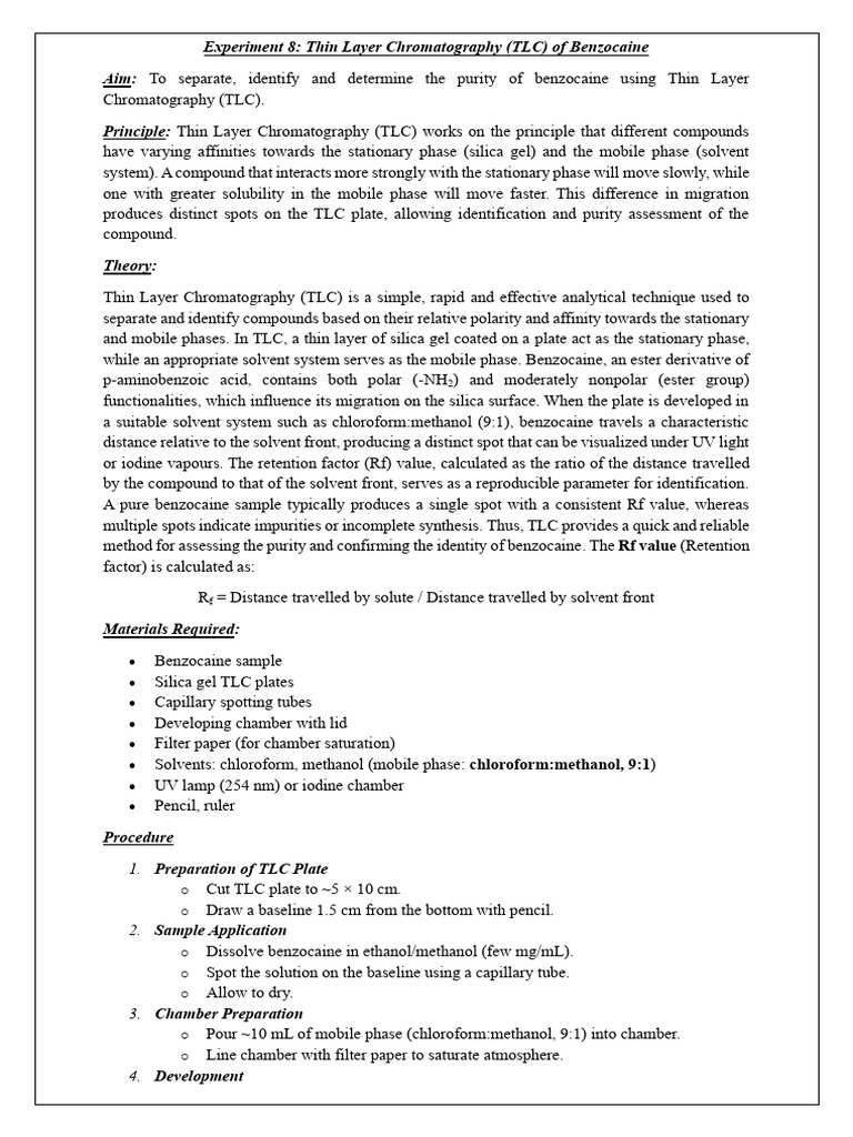 TLC Analysis of Benzocaine Purity | PDF | Thin Layer Chromatography ...