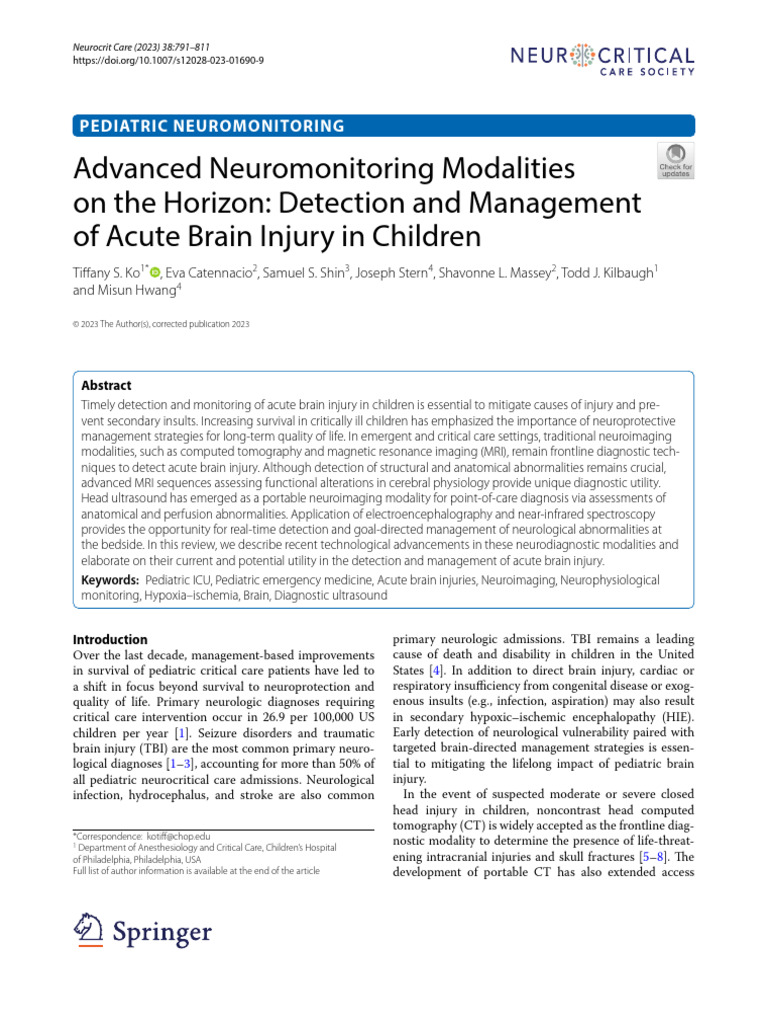 Pediatric Neuromonitoring Advances | PDF | Traumatic Brain Injury ...