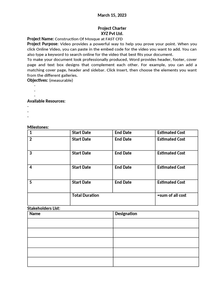 Mosque Construction Project Charter | PDF