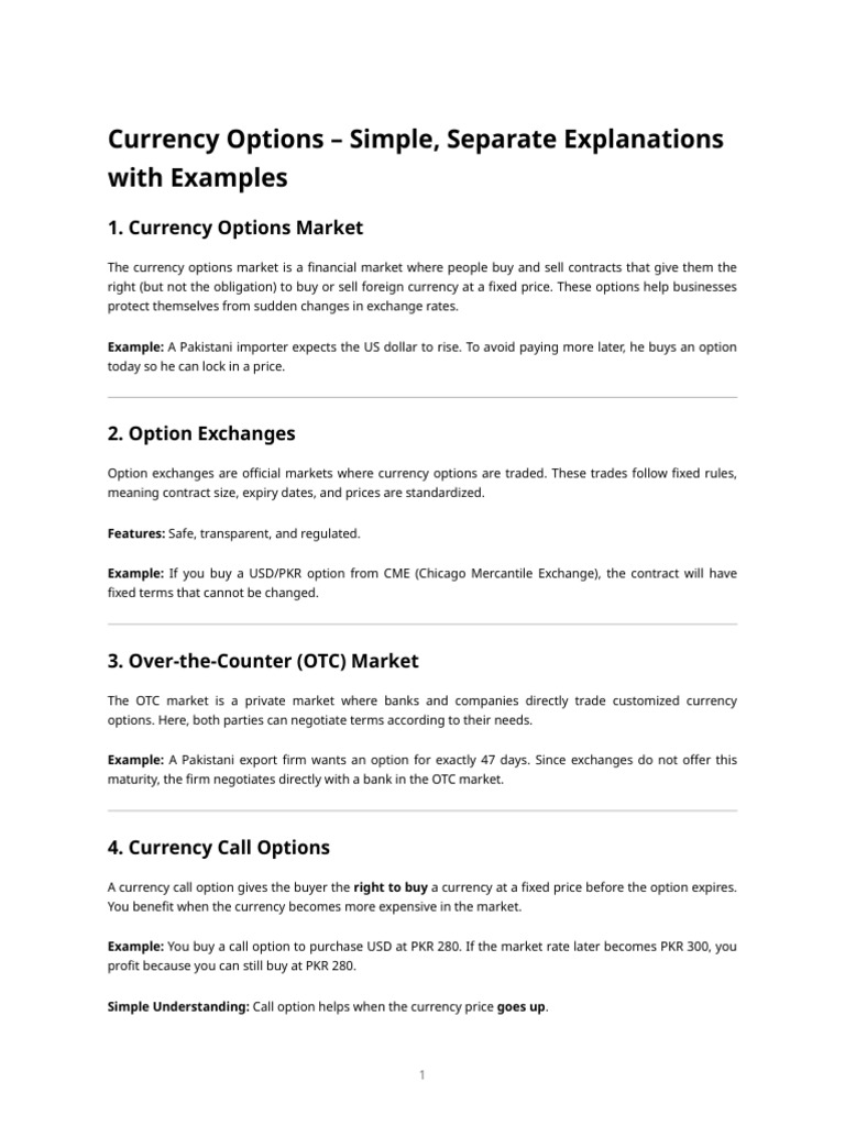 Currency Options Handout | PDF | Option (Finance) | Put Option