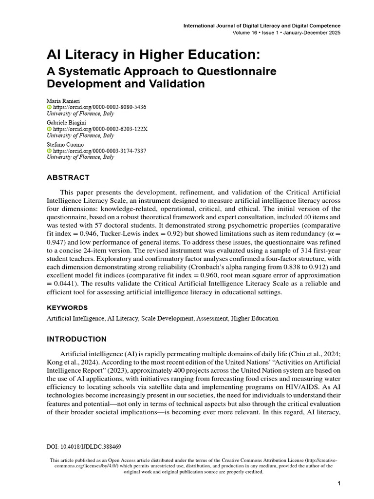 AI Literacy Scale Development in Education | PDF | Artificial ...