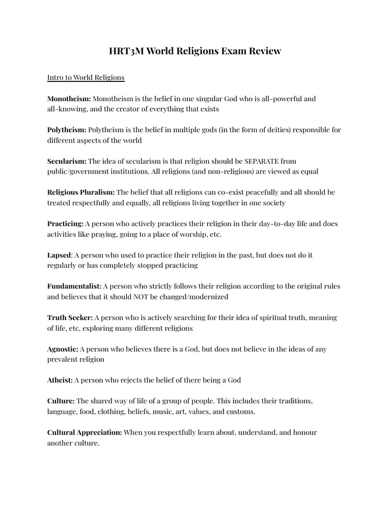 World Religions Exam Review Guide | PDF | Moksha | Devi