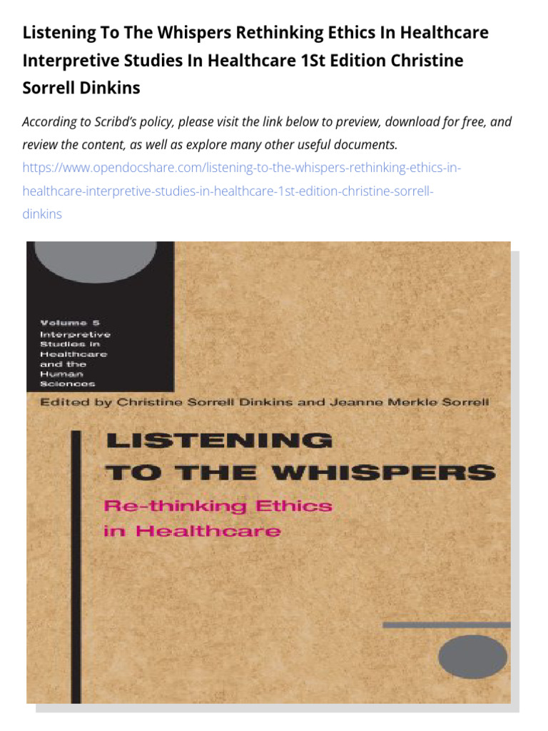 Listening To The Whispers Rethinking Ethics In Healthcare Interpretive ...
