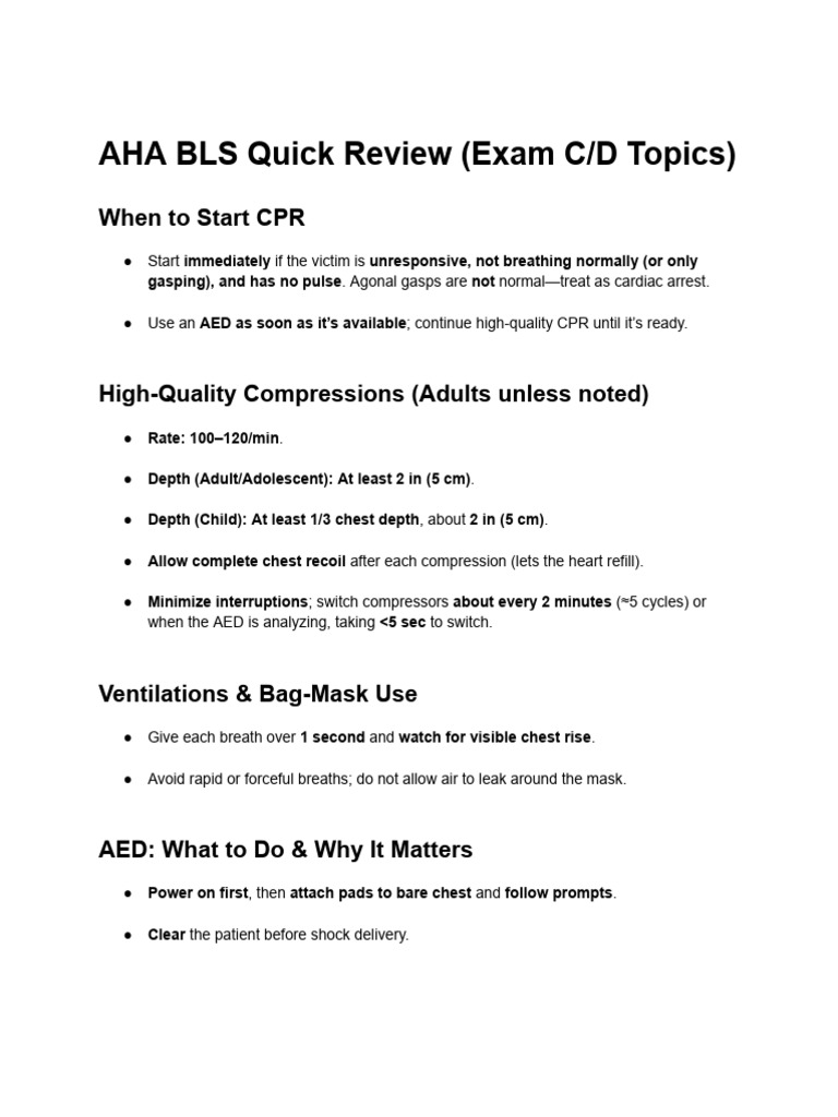 AHA Exam Review Sheet Umz7ru | PDF | Cardiopulmonary Resuscitation ...