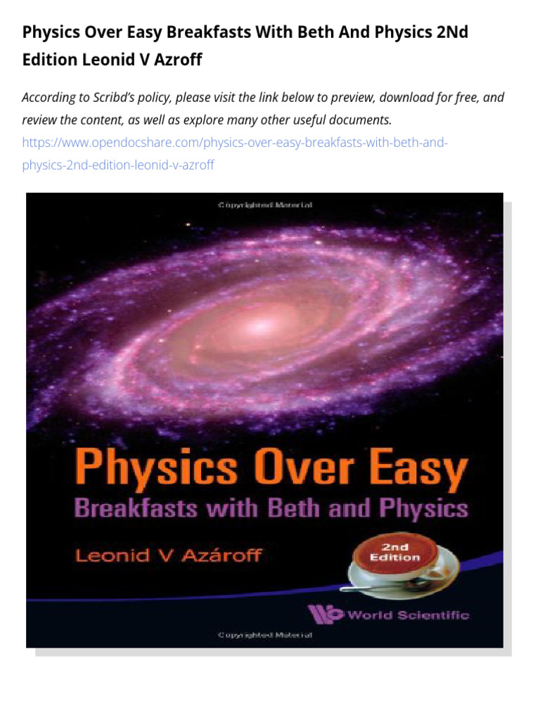 Physics Over Easy Breakfasts With Beth And Physics 2nd Edition Leonid V ...