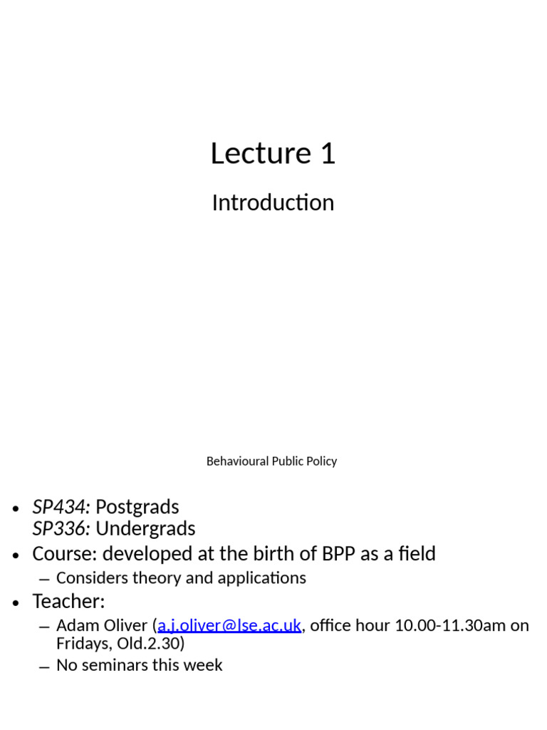 BPP Lecture 1 - Introduction - 2026 (1) | PDF | Behavioral Economics | Social Psychology
