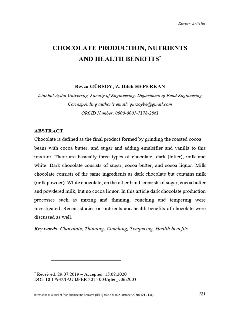 Chocolate Production, Nutrients and Health Benefits[#991623]-1959061 ...