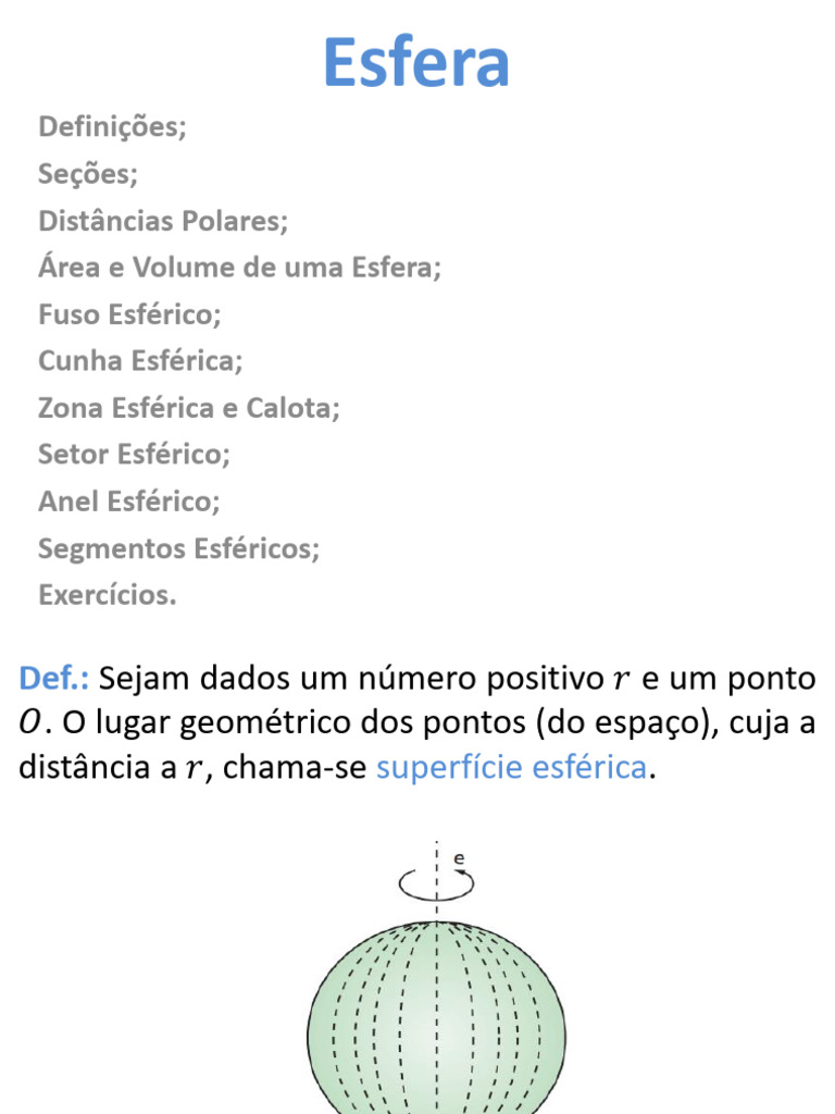 Propriedades e Cálculos da Esfera | PDF | Esfera | Formas geométricas