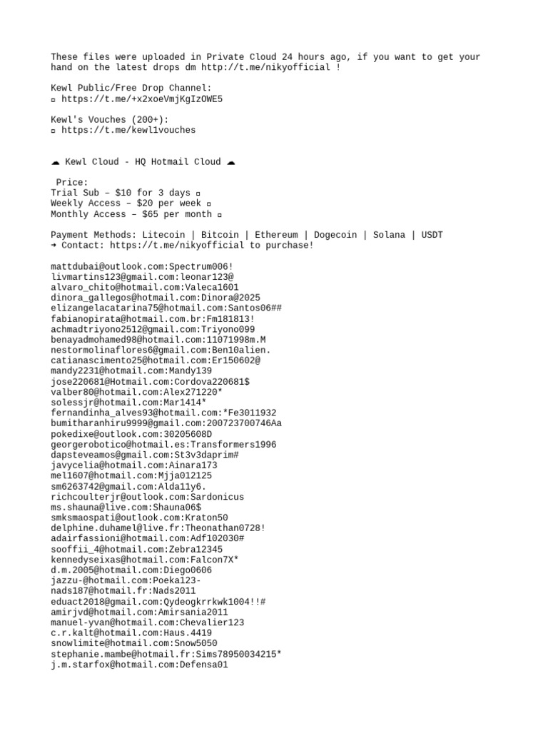 3710x HQ Valid Hotmails | PDF | Applications Of Cryptography | E Commerce
