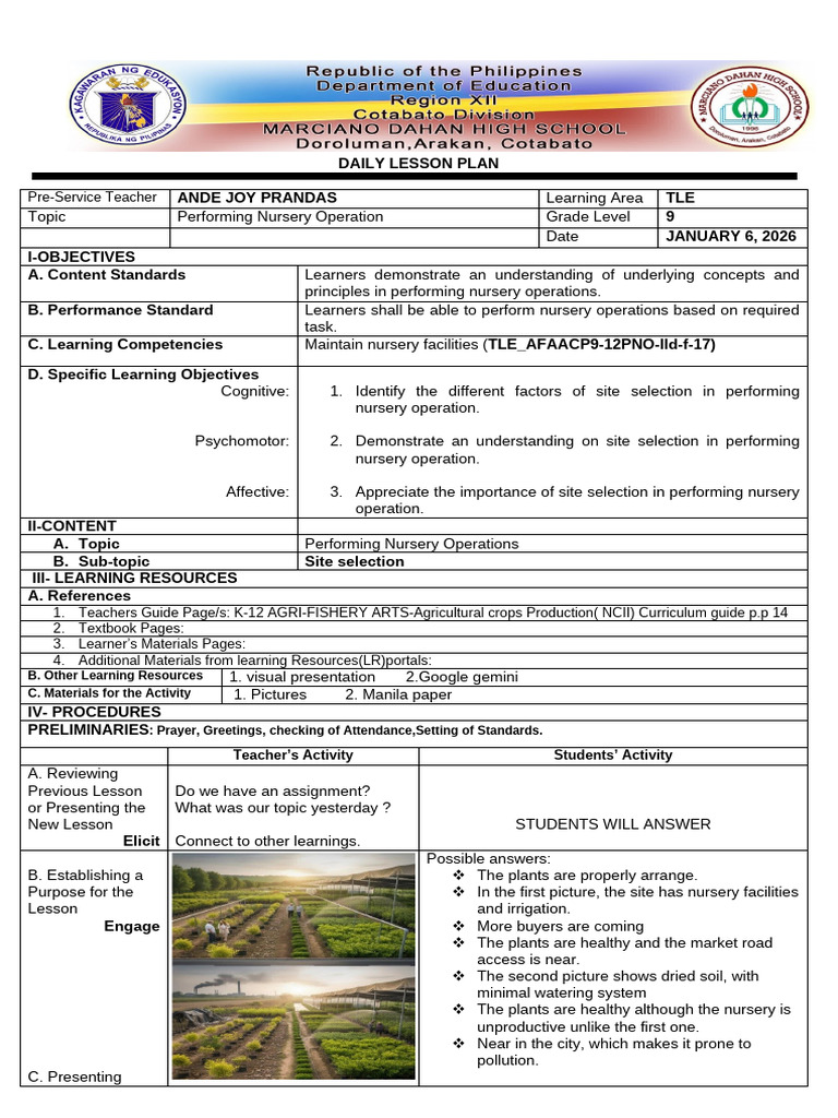 WEEK 8- DAY 2 LESSON PLAN | PDF | Plant Nursery | Soil