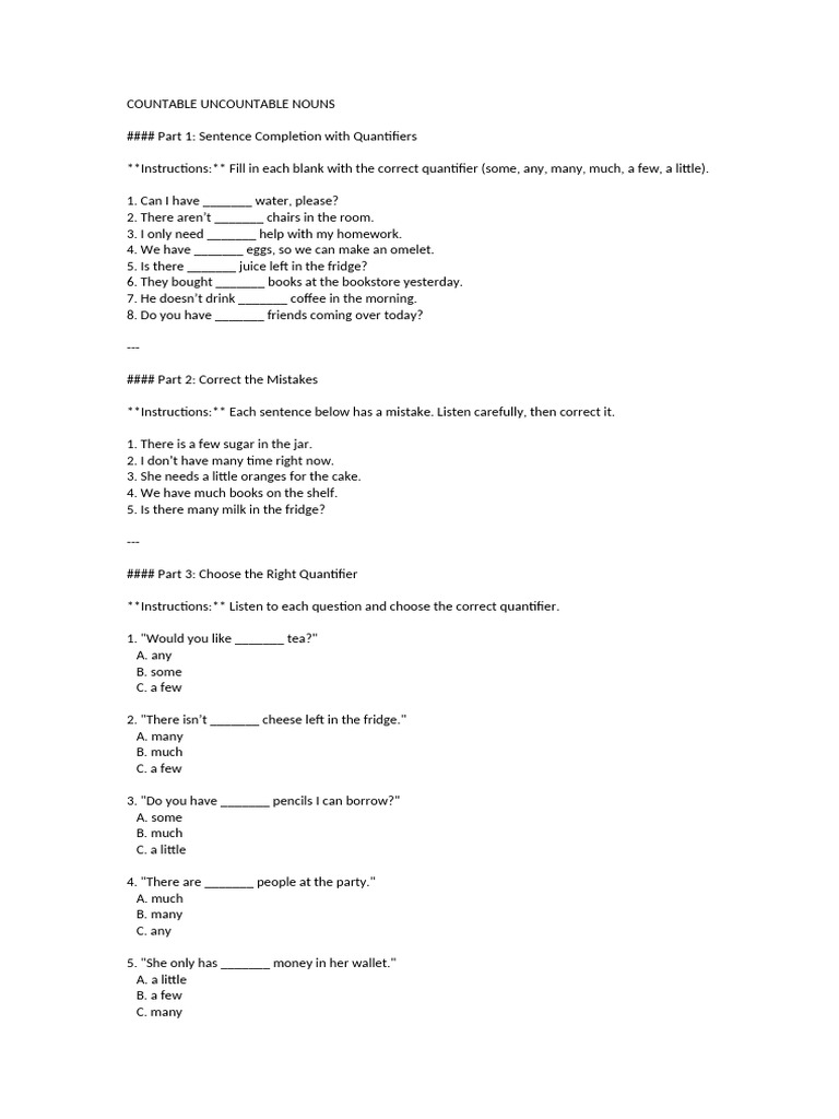 Countable and Uncountable Nouns Guide | PDF