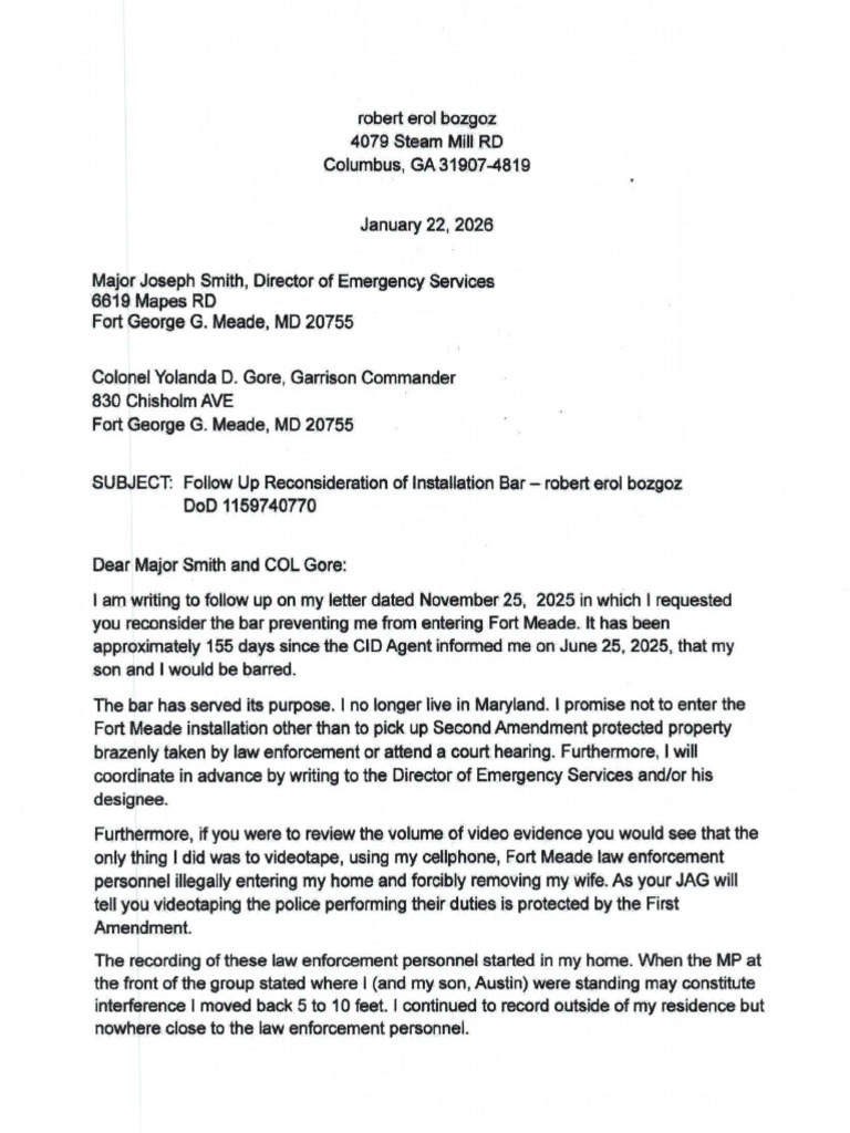 Ada Demand Letter To Foreign Agent Major Smith, Fort Meade, Fort Sam ...