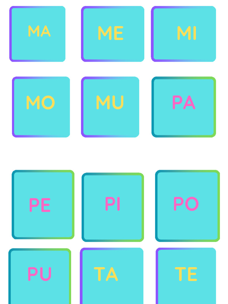 Tarjetas de Sílabas Consonantes Alfabeto A Color | PDF
