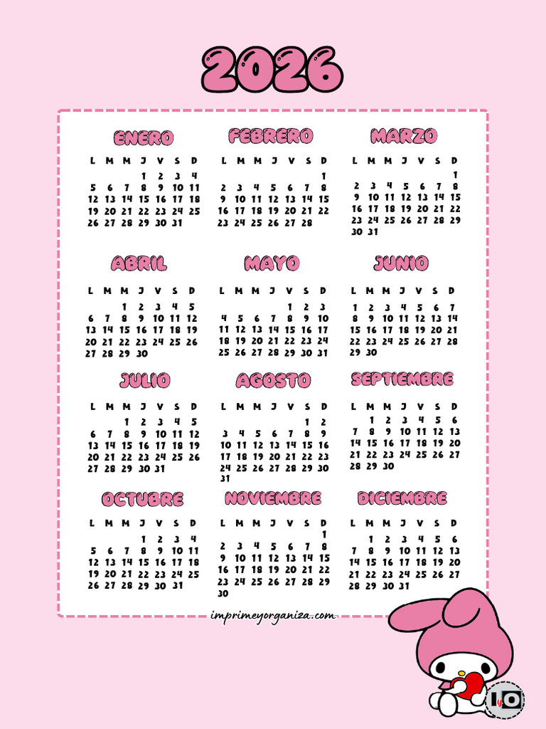 Calendario 2026 My Melody Pink 1 | PDF
