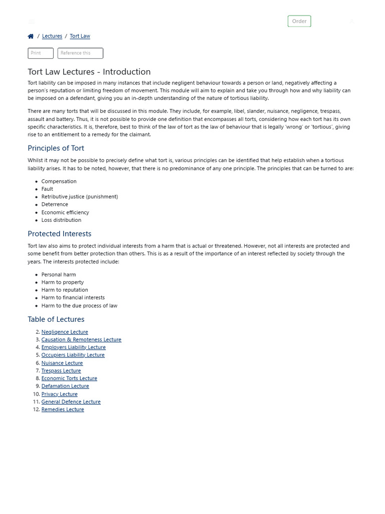 Lecture - Introduction to Tort Law _ LawTeacher.net | PDF | Tort ...