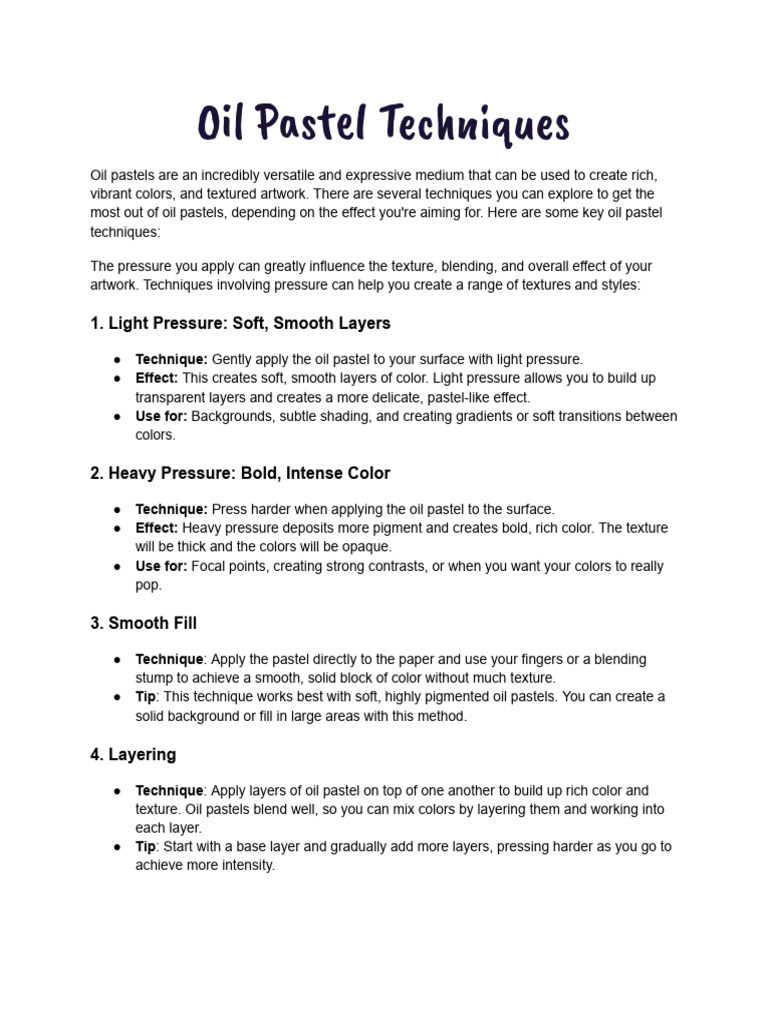 Oil Pastel Techniques Reading | PDF | Pastel | Color