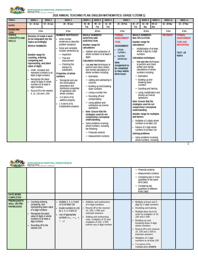 2026 Grade 5 English Math Teaching Plan | PDF | Shape | Litre