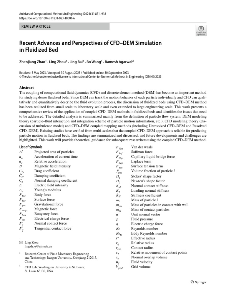 Recent Advances and Perspectives of CFD-DEM Simulation in Fluidized Bed ...