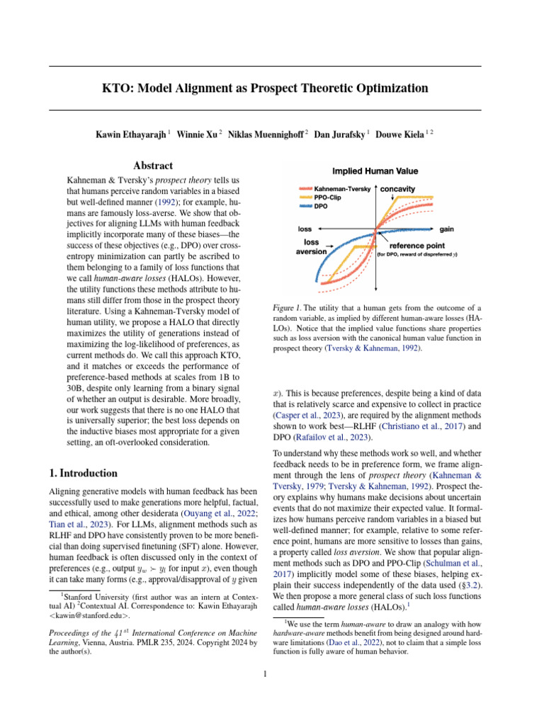 KTO: Aligning LLMs via Prospect Theory | PDF | Applied Mathematics