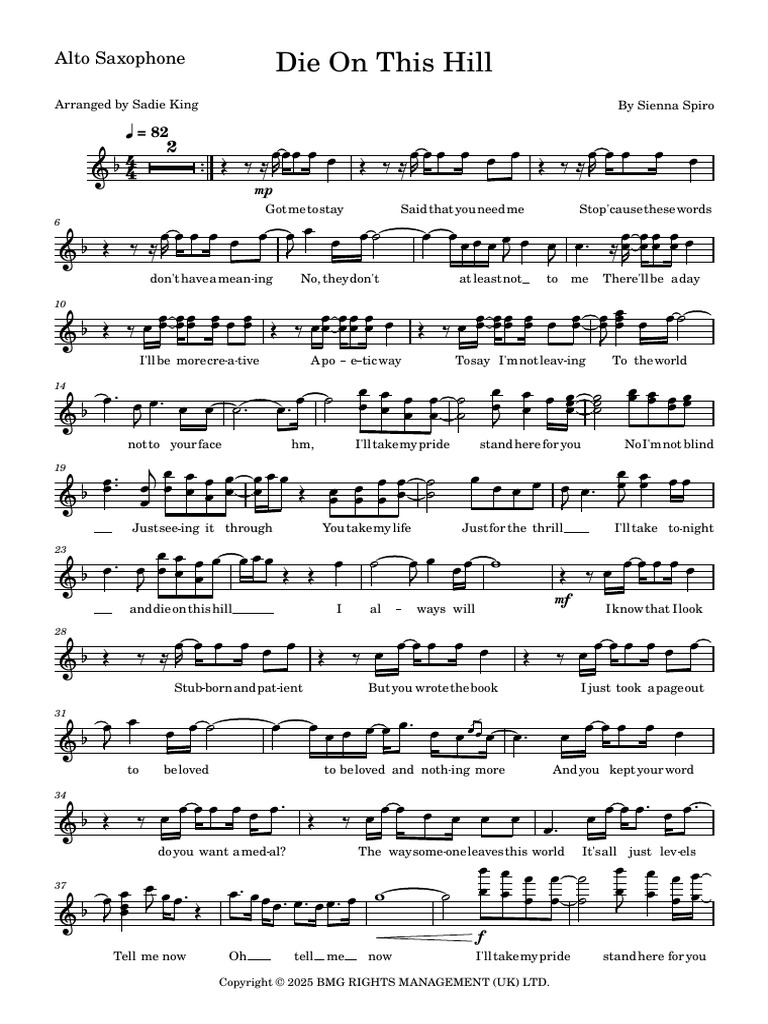 Alto Saxophone Arrangement: Die On This Hill | PDF