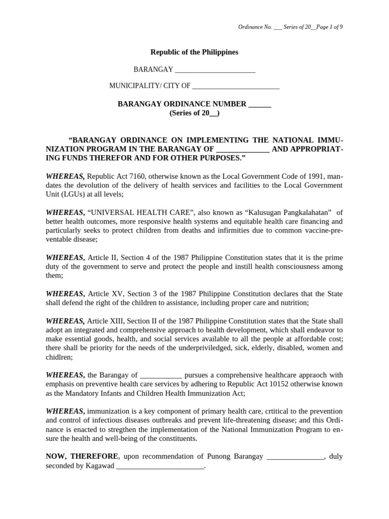 Sample NIP Barangay Ordinance | PDF | Infection | Vaccines