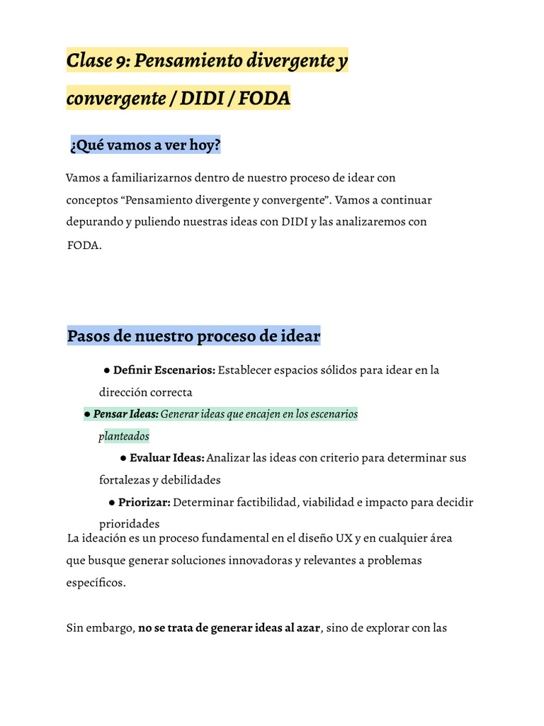 Pensamiento Divergente y Convergente en Ideación | PDF | Análisis FODA ...