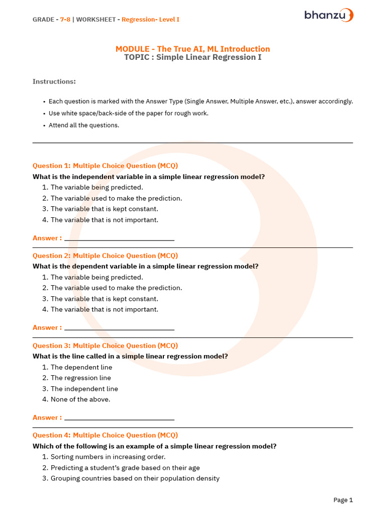 Regression- Level I | PDF | Linear Regression | Dependent And ...