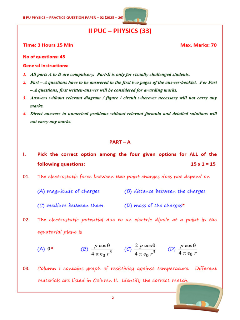 II PUC Physics Practice Question Paper 2025-26 | PDF | Rectifier ...