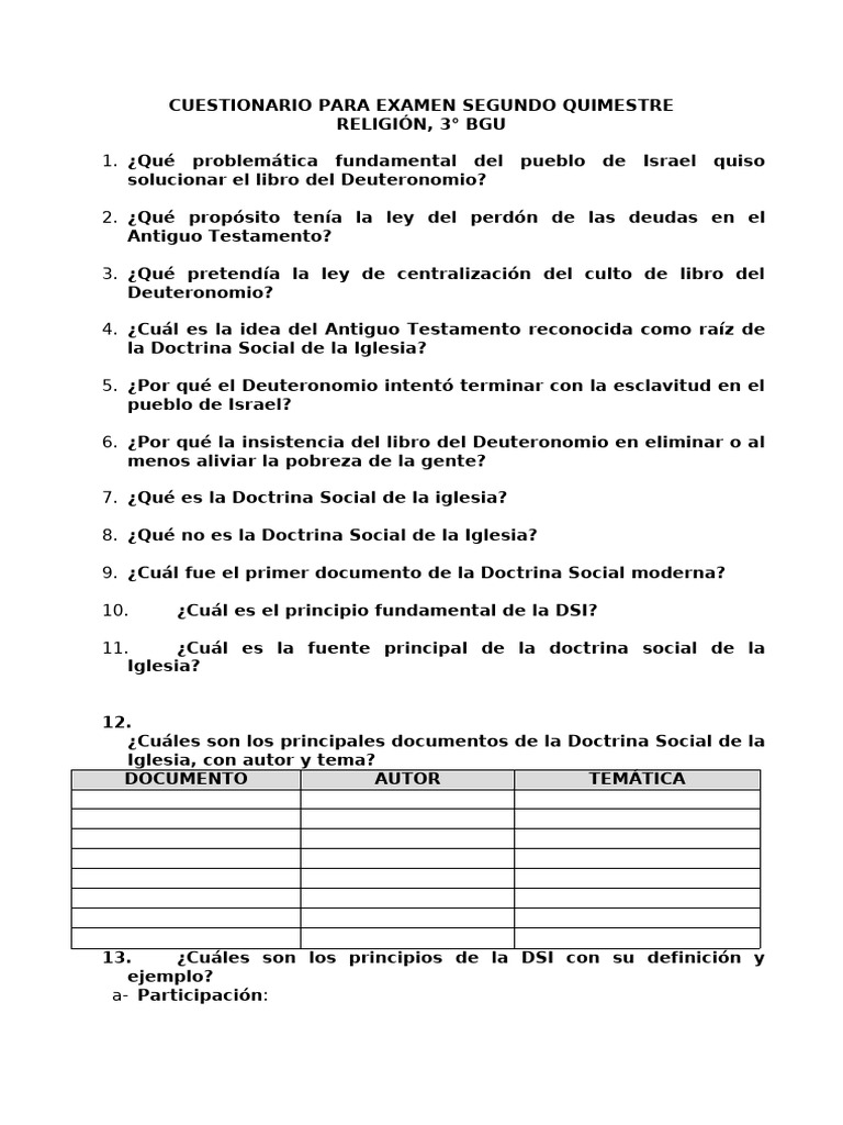 Cuestionario Para Examen Segundo Quimestre | PDF