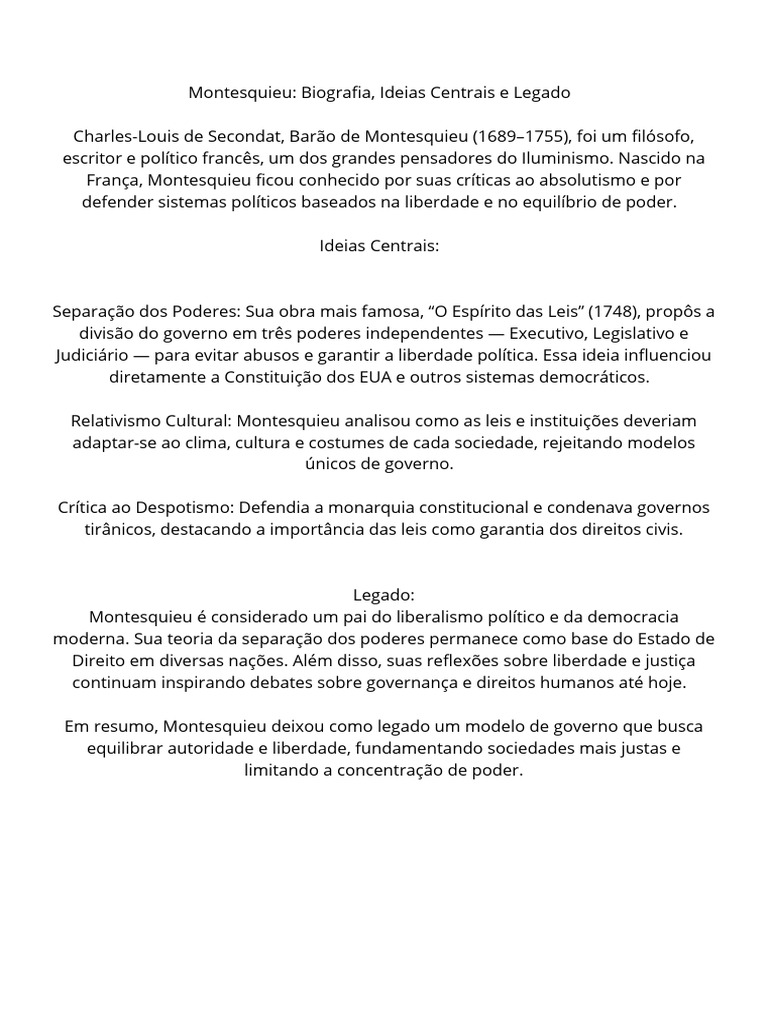 Montesquieu Biografia, Ideias Centrais e Legado Charles-Louis de ...