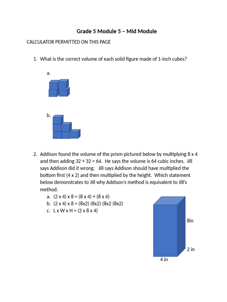 Grade 5 - Module 5 - Mid Module - 3-11-2025 | PDF | Volume
