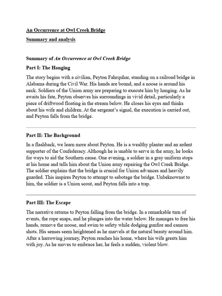 "An Occurrence at Owl Creek Bridge Summary" | PDF