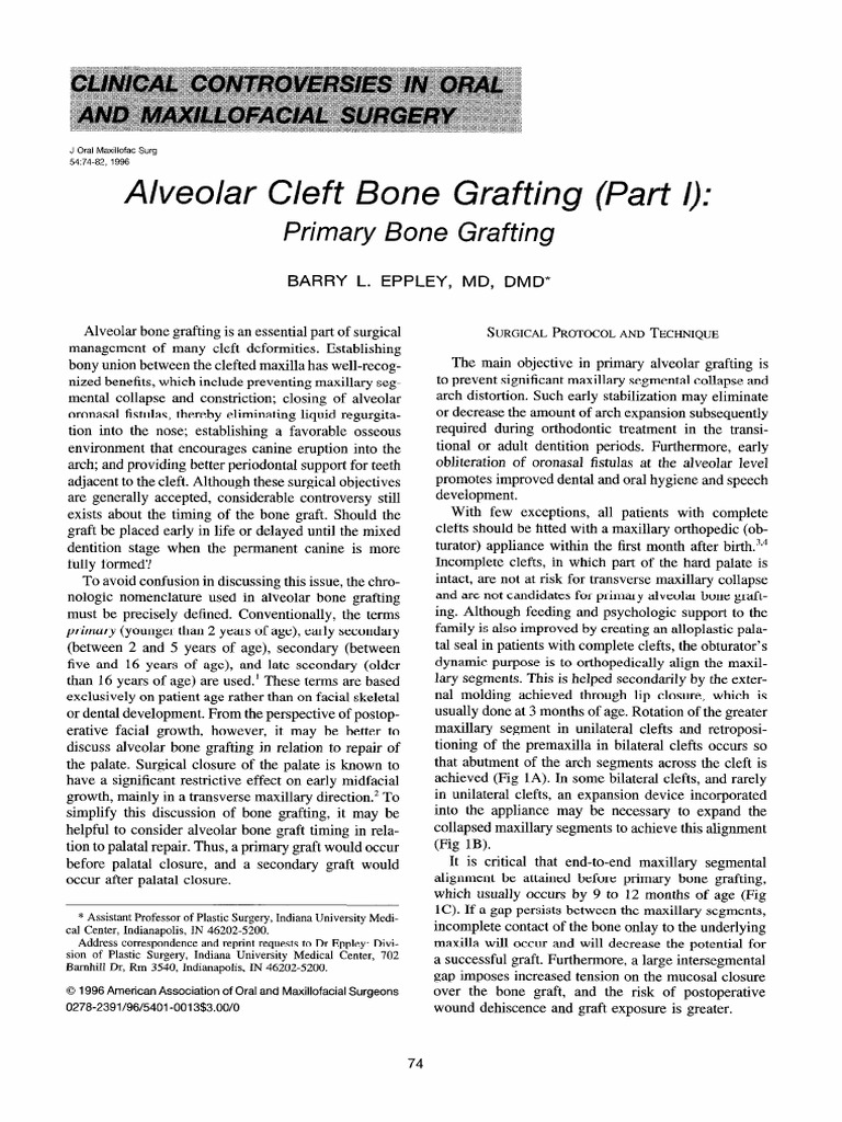 Alveolar Cleft Bone Grafting (Part I): Primary Bone Grafting | PDF ...
