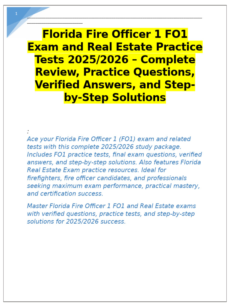 Florida Fire Officer 1 Exam Study Guide | PDF | Firefighter | Strike Action