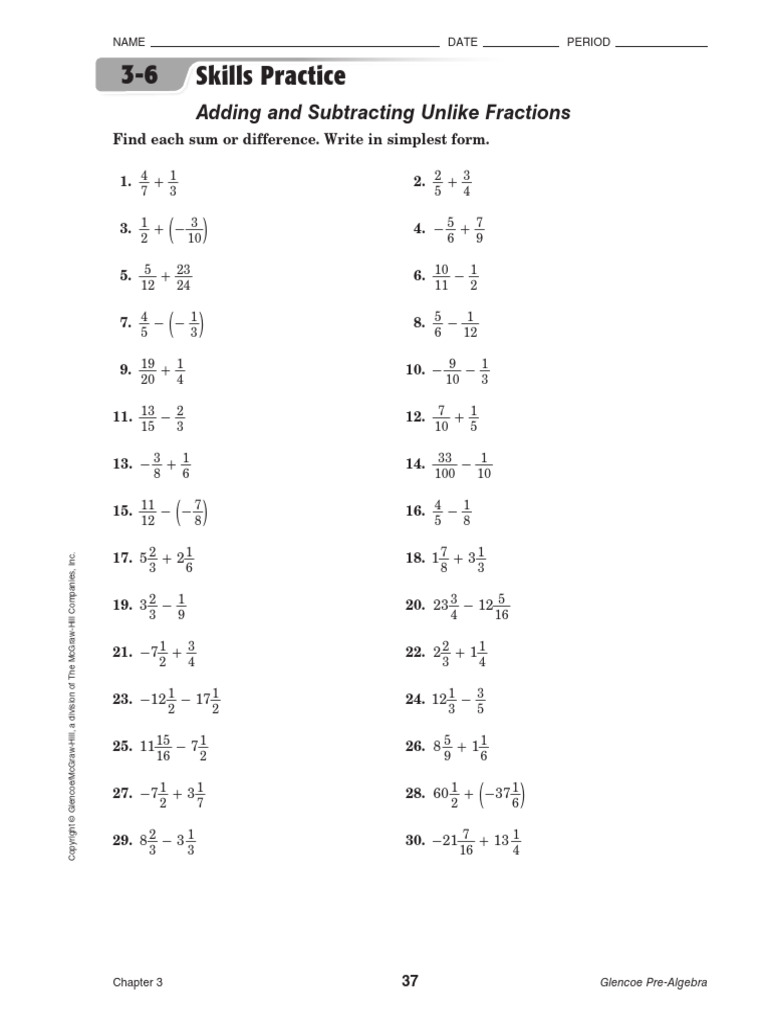 3-6 Dding and Subtracting Unlike Fractions | PDF