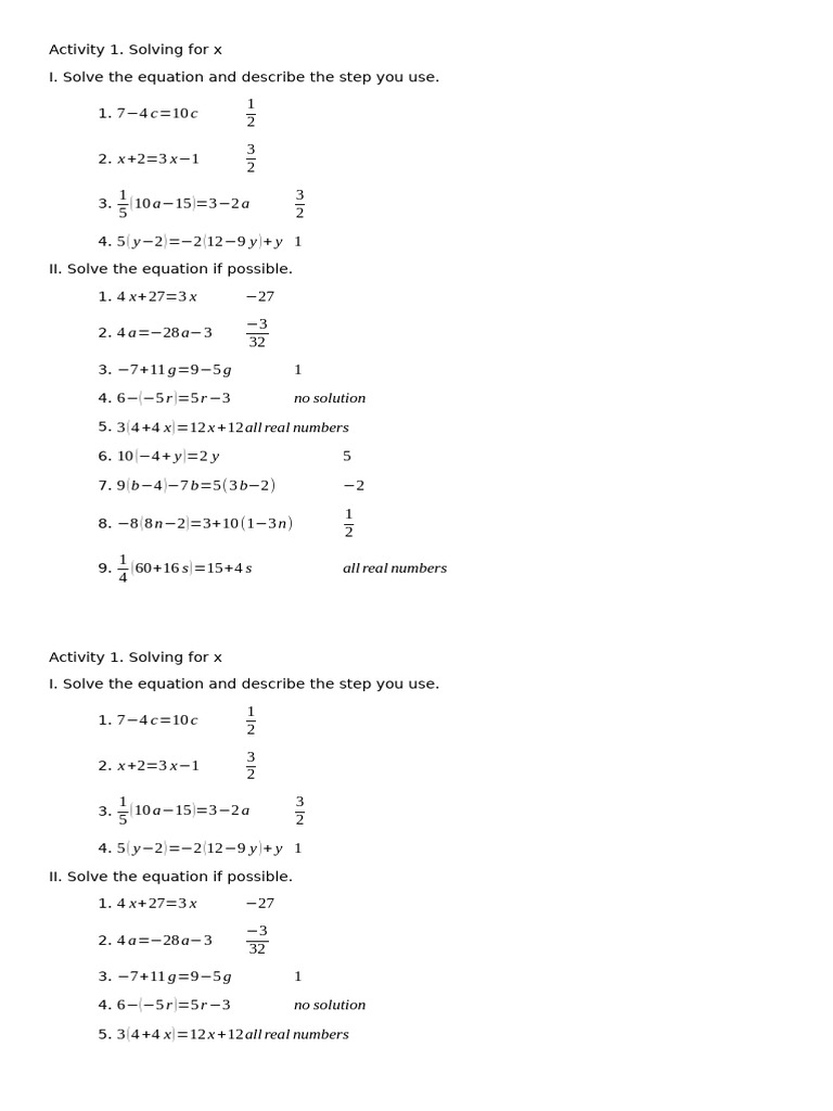 Solving Linear Equations for x | PDF