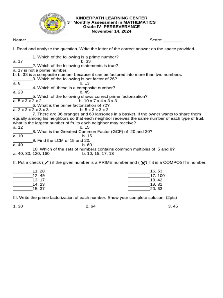 3rd Monthly Assessment | PDF | Ratio | Arithmetic