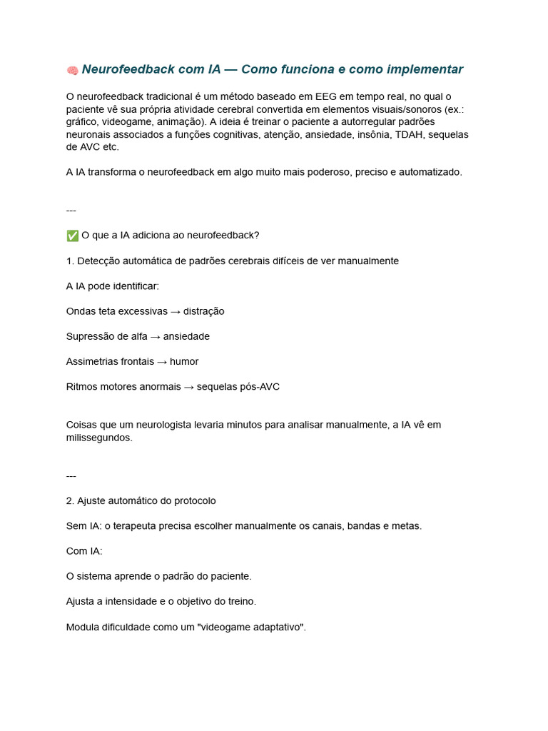 Neurofeedback com IA — Como funciona e como implementar | PDF | Neurofeedback | Eletroencefalografia