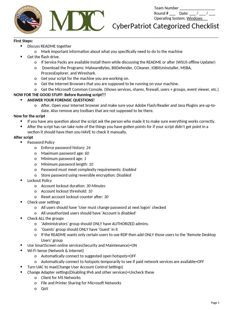 CyberPatriot Windows Security Checklist | PDF | Software | Computer Science