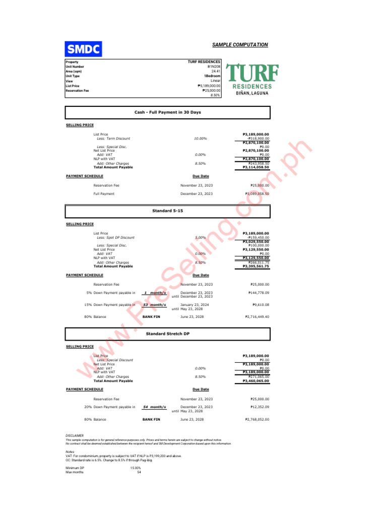 1-Bedroom Condo Pricing & Payment Details | PDF | Fee | Private Sector