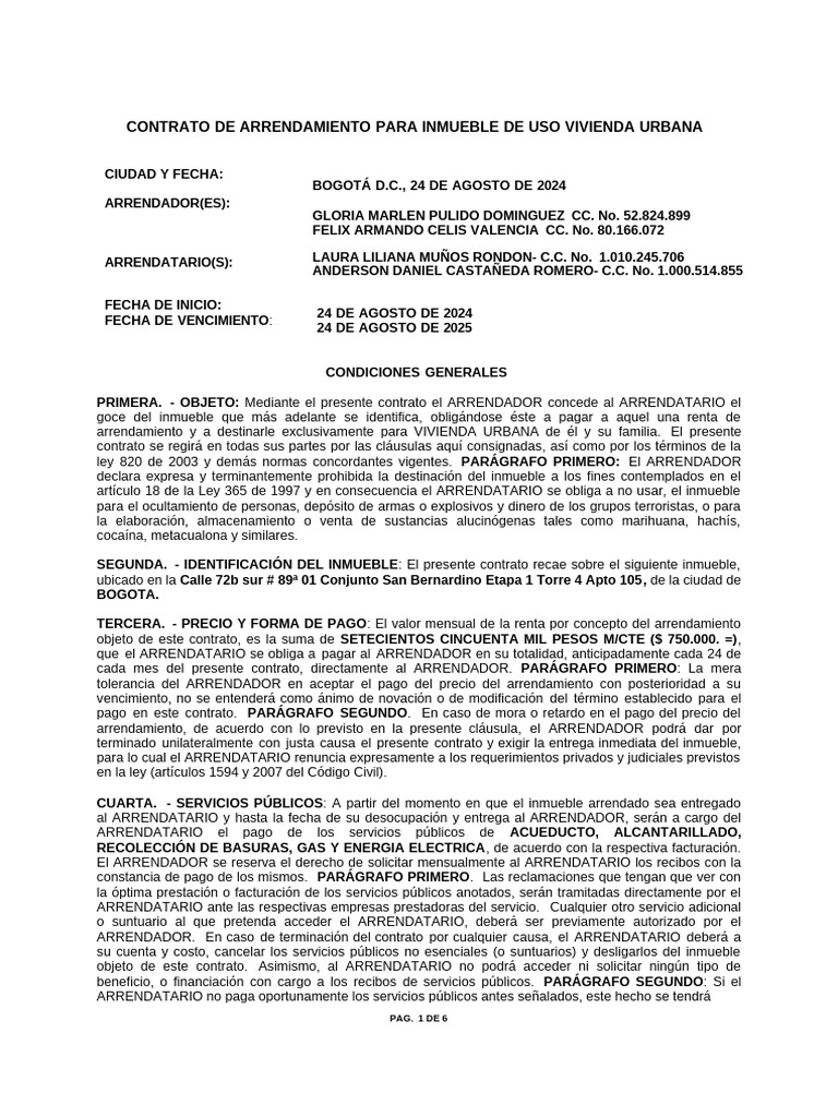 CONTRATO DE ARRENDAMIENTO_FINAL | PDF | Pagos | Ley común