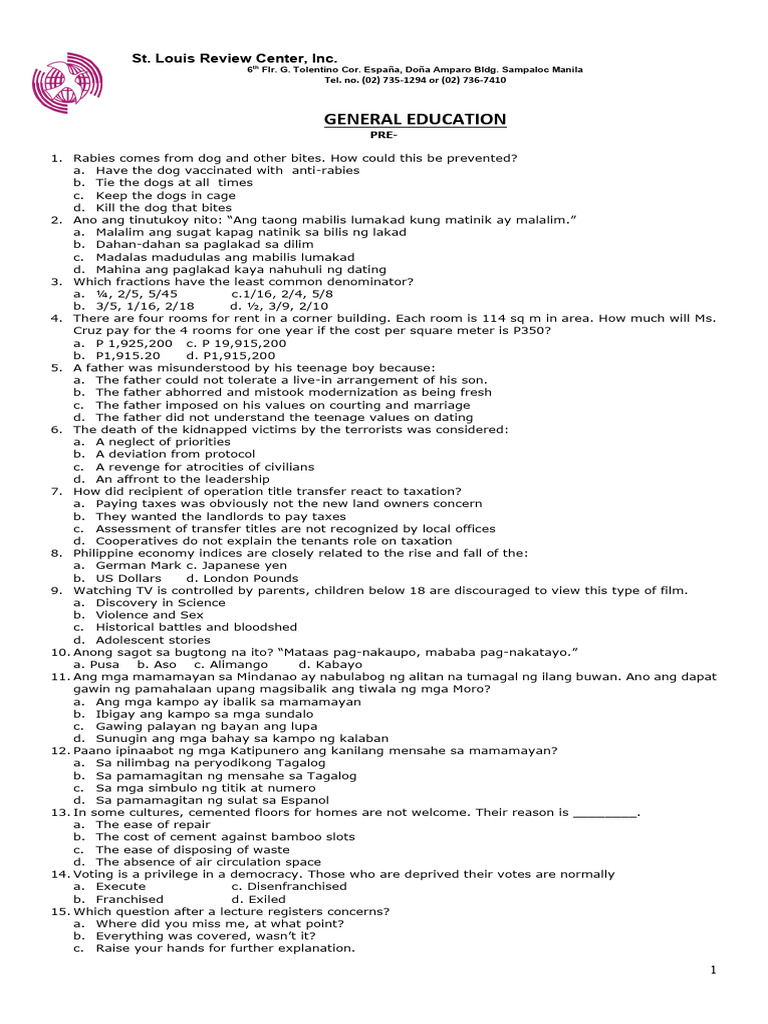 GEN ED 3 | PDF | Tuberculosis | Tagalog Language