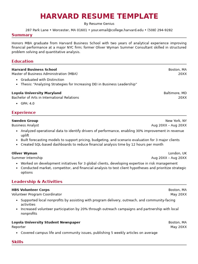 Harvard Resume Template Complete | PDF | Résumé | Computer File