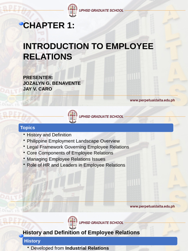Chapter 1 Introduction to Employee Relations Jozalyn Benavente and Jay ...