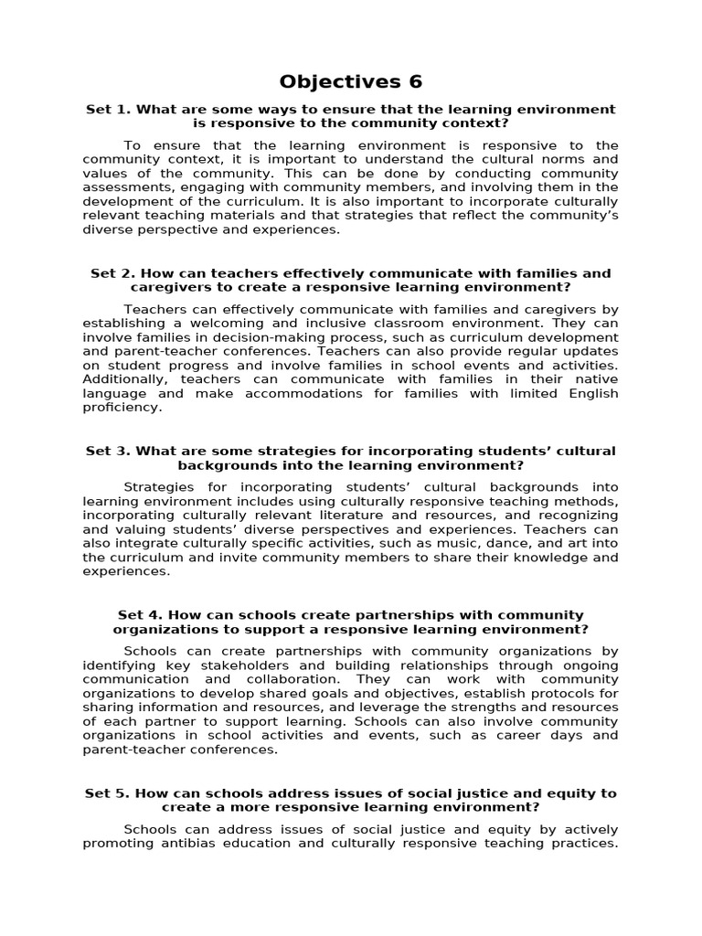 Objectives 6 | PDF | Teachers | Community