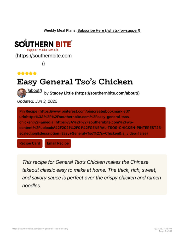Recipe 5 - Easy General Tso's Chicken - Southern Bite | PDF | Fat | Sauce