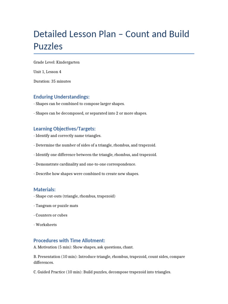 Count and Build Puzzles Lesson Plan (2) | PDF