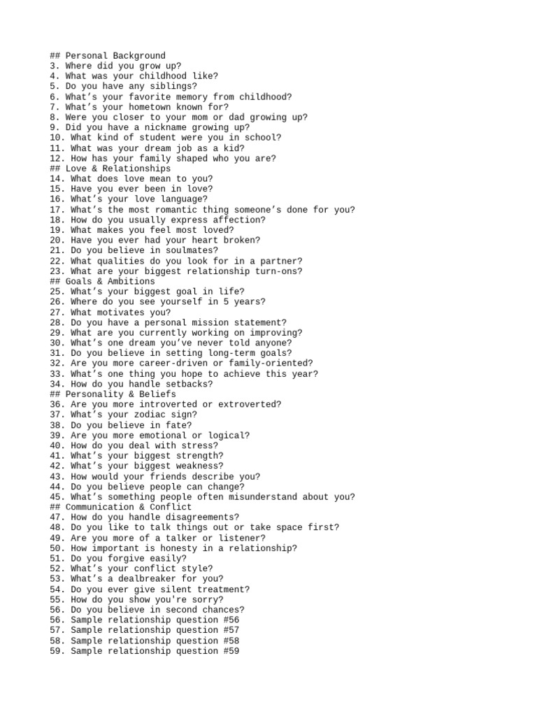 500 Relationship Questions | PDF | Behavioural Sciences | Human Development