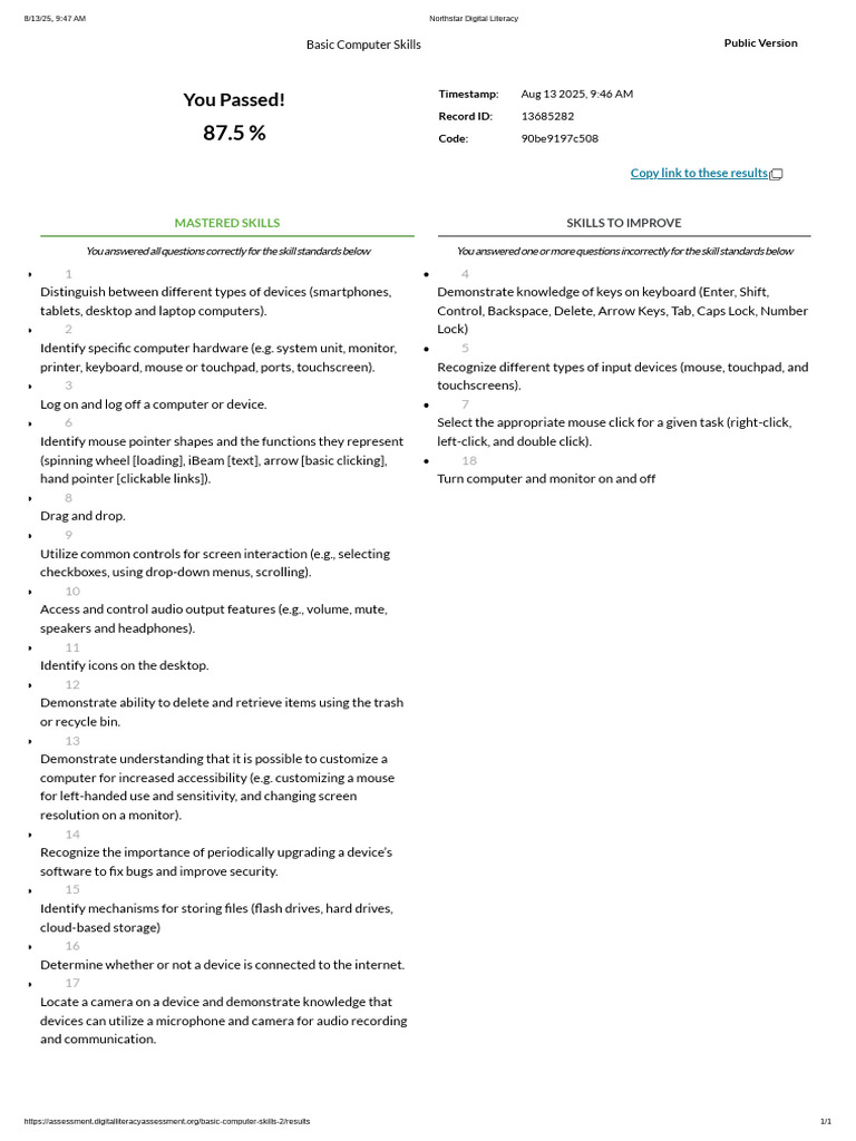 Basic Computer Skills Assessment Results | PDF | Computer Keyboard ...